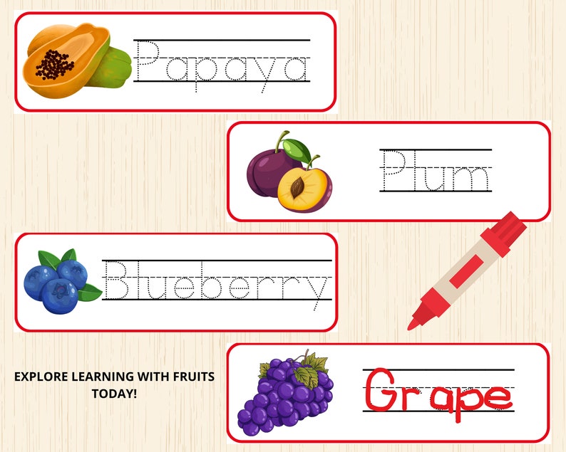 Fruit Word Tracing Cards,words Tracing Flashcards for Kids,fruits ...