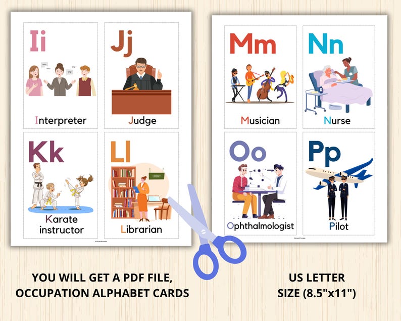 Occupation Alphabet Flashcards,alphabet Job Flashcards,profession Abc ...