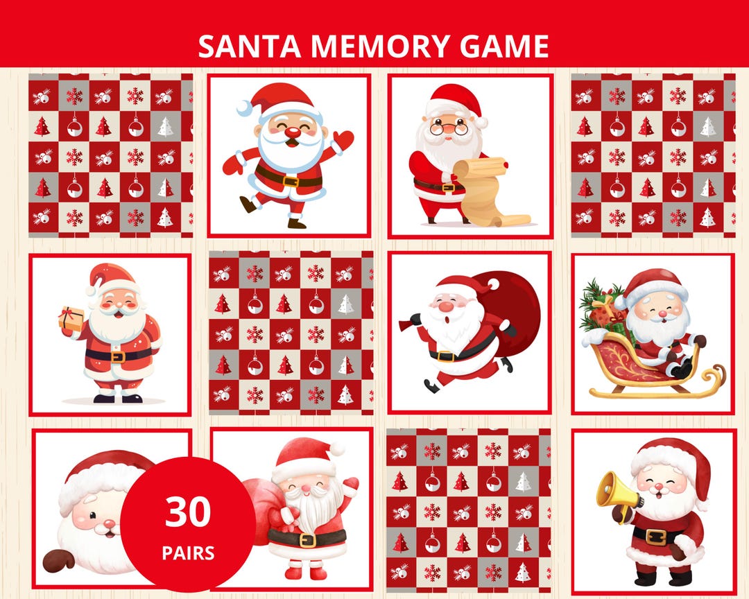 Santa Memory Game,christmas Memory Game,christmas Matching Activity ...