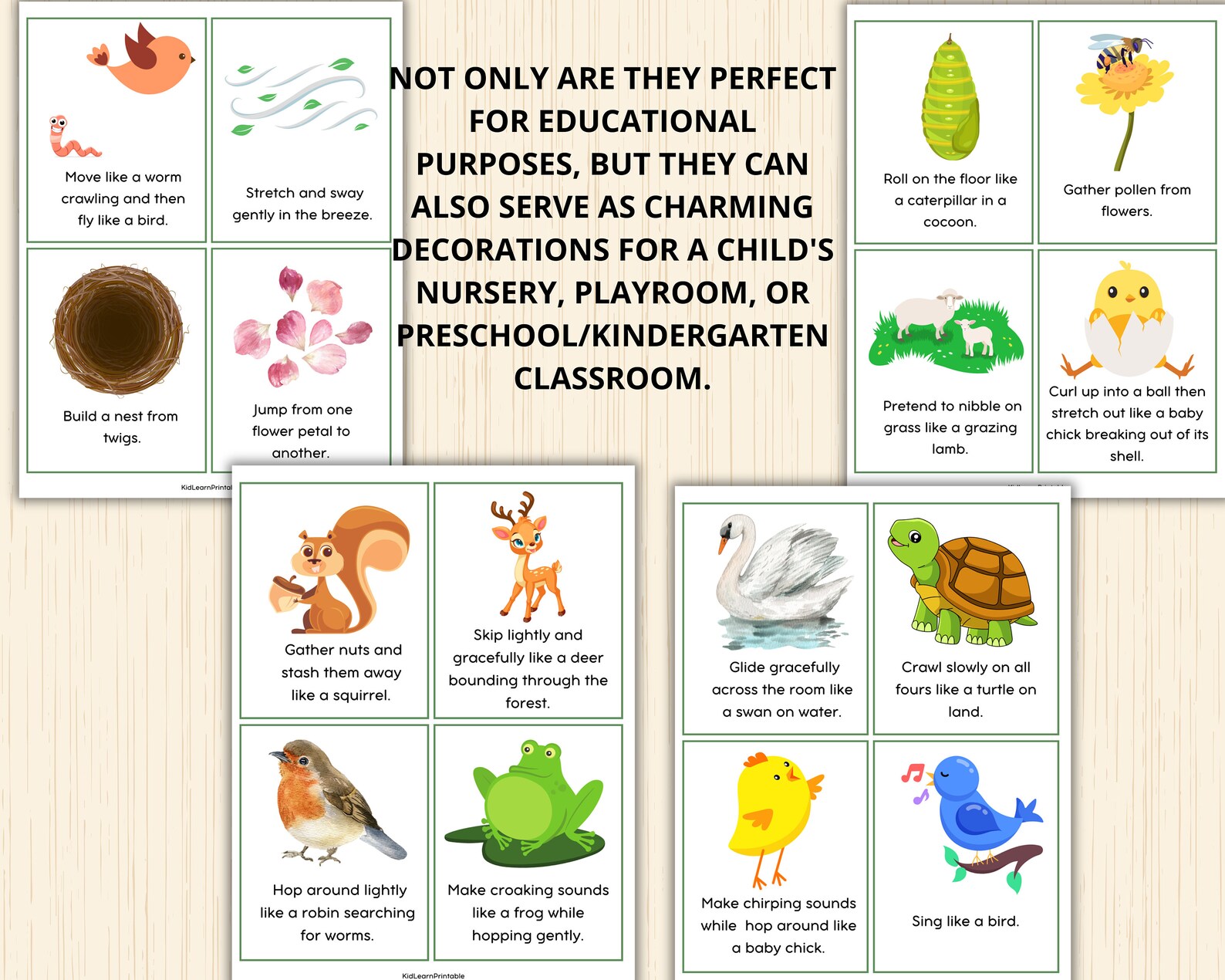Spring Movement Cards, Kids Action Flashcards, Action Cards,montessori ...