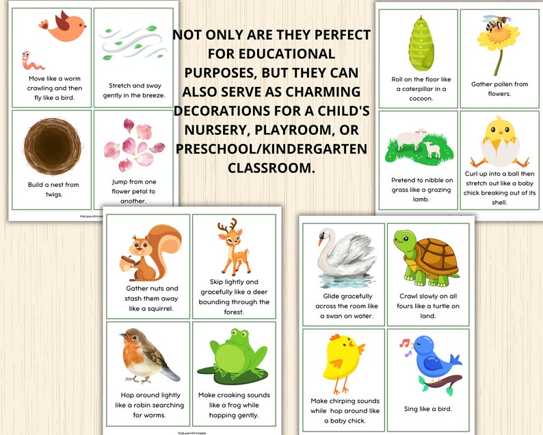 Spring Movement Cards, Kids Action Flashcards, Action Cards,montessori ...