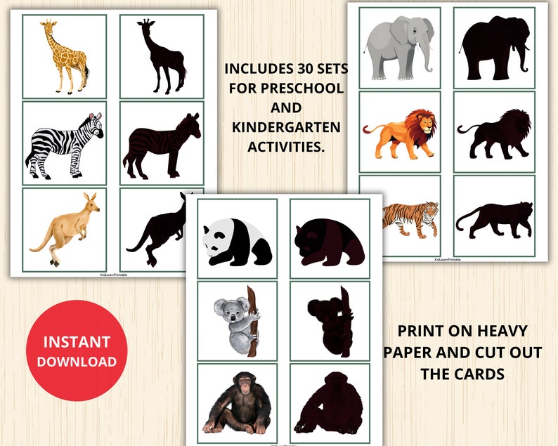 Zoo Animals Shadow Matching Game,wild Animals Matching,animal Matching ...