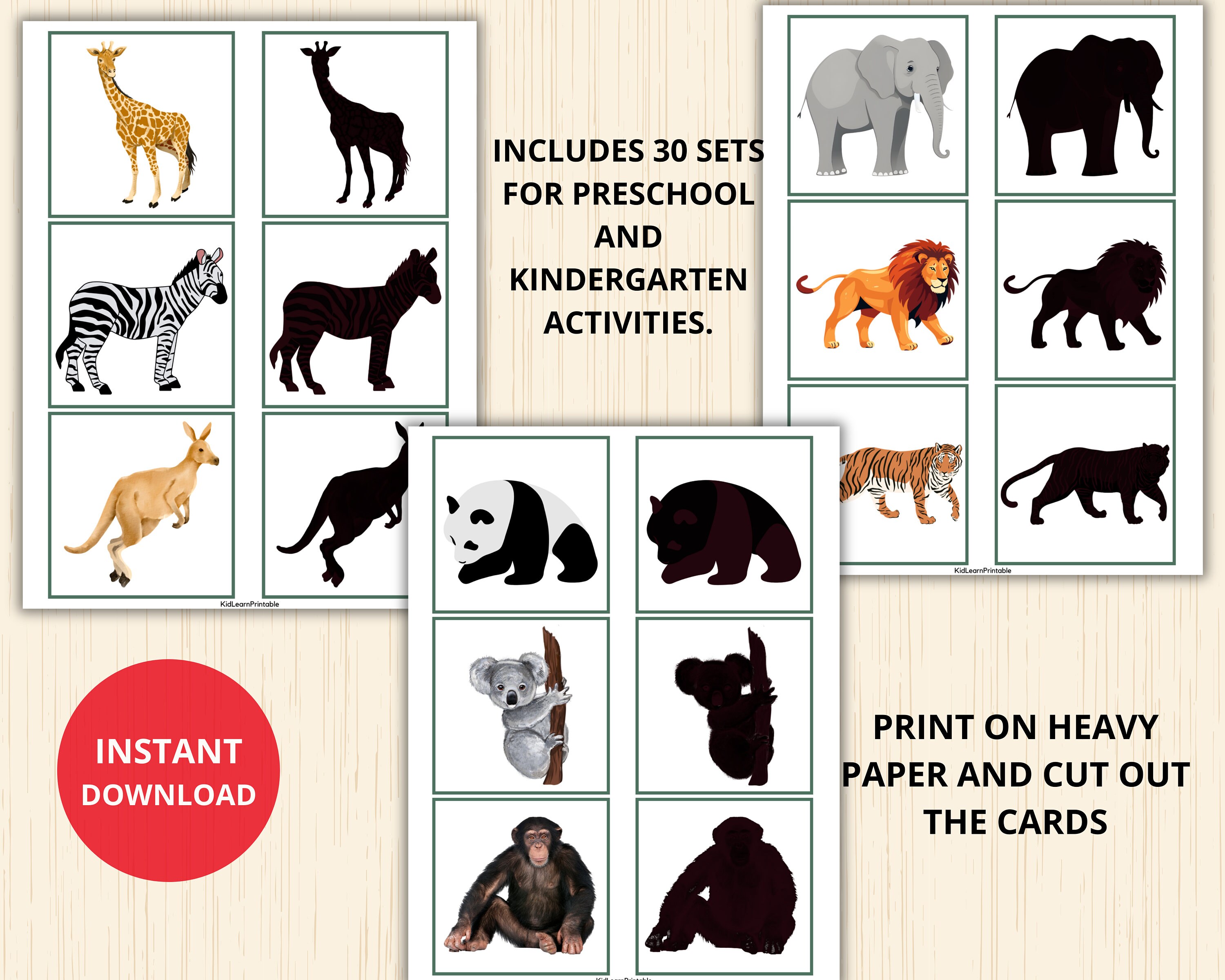 Zoo Animals Shadow Matching Game,wild Animals Matching,animal Matching ...
