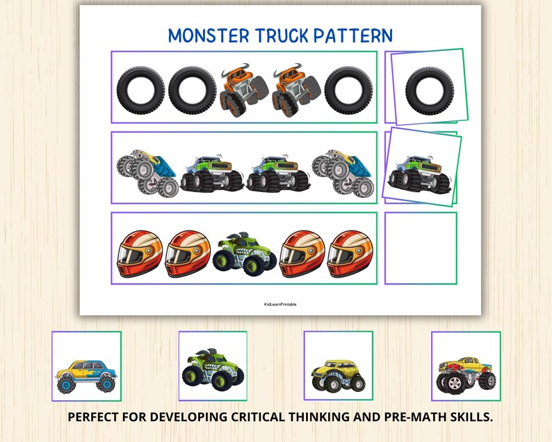 Monster Truck Patterns,what Comes Next Game,preschool Pattern Activity ...