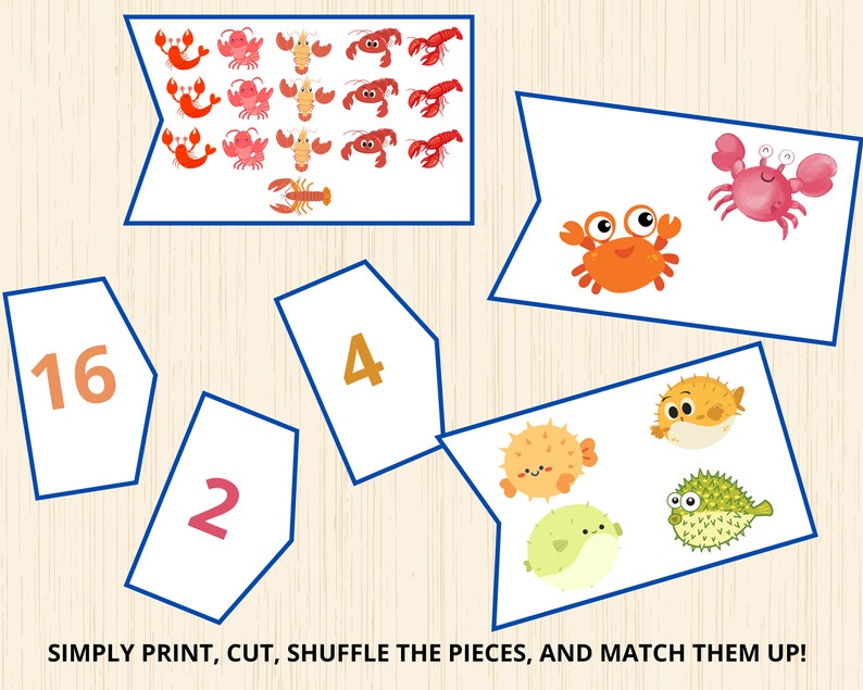 Ocean Animals Number Matching Puzzles,sea Animals Puzzle,counting ...