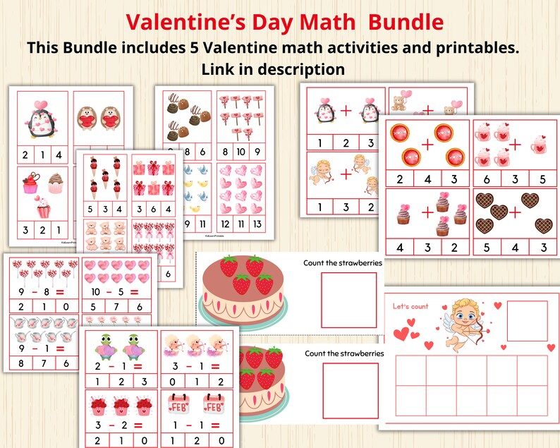 Valentine Count Strawberries Math Printable, Counting Valentines ...