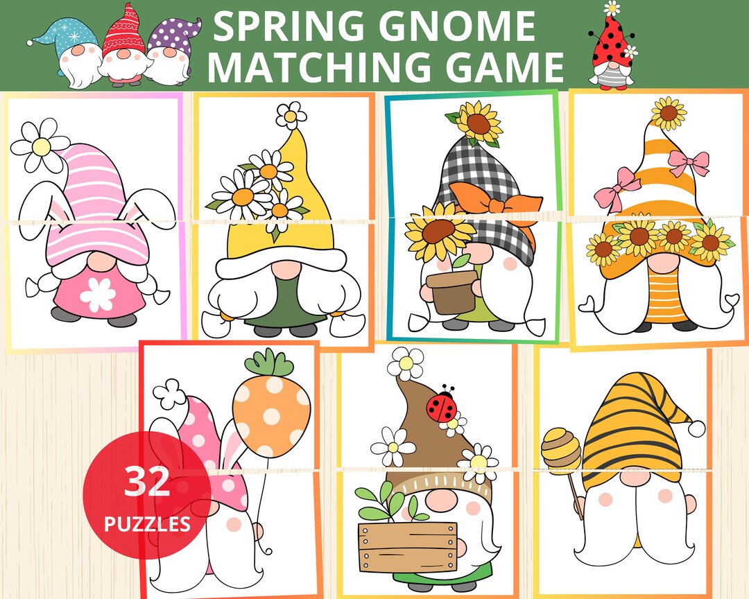 Spring Gnomes Matching Game,spring Puzzles, Toddler,preschool ...
