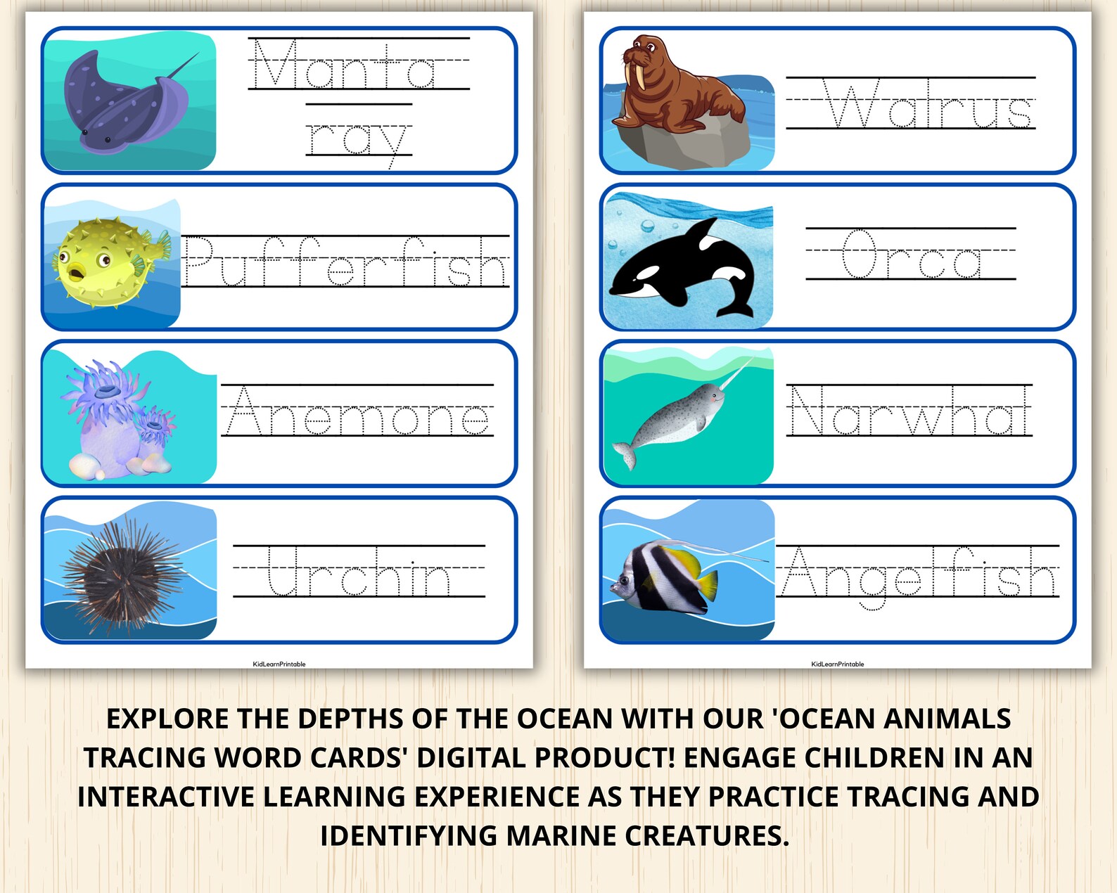 Ocean Animals Word Tracing,sea Animals Tracing,sealife Tracing,summer ...