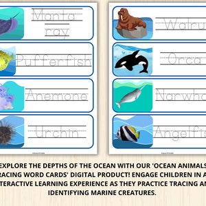 Ocean Animals Word Tracing,sea Animals Tracing,sealife Tracing,summer ...