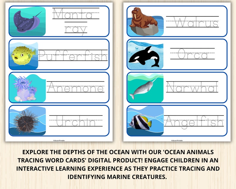 Ocean Animals Word Tracing,sea Animals Tracing,sealife Tracing,summer ...