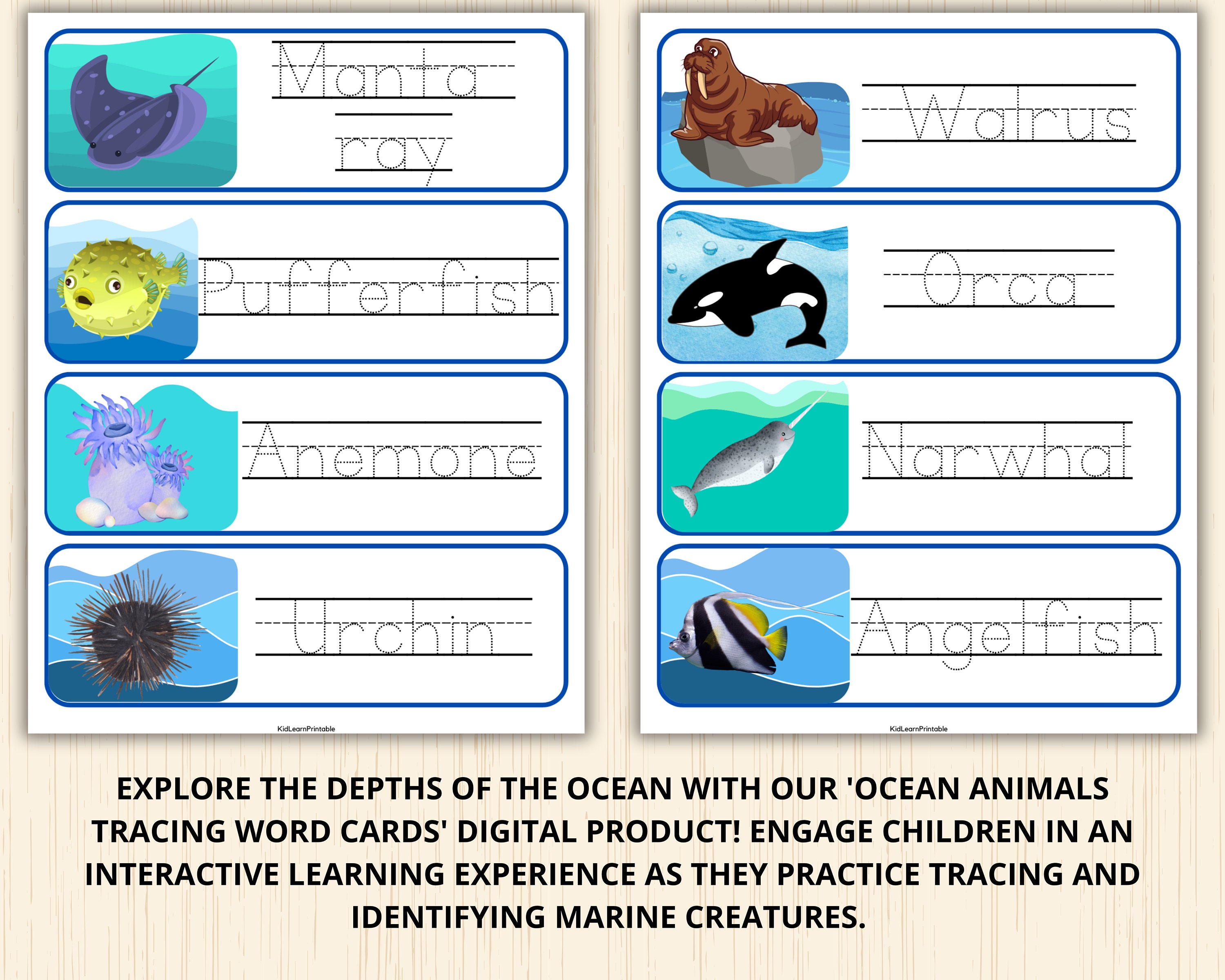 Ocean Animals Word Tracing,sea Animals Tracing,sealife Tracing,summer ...
