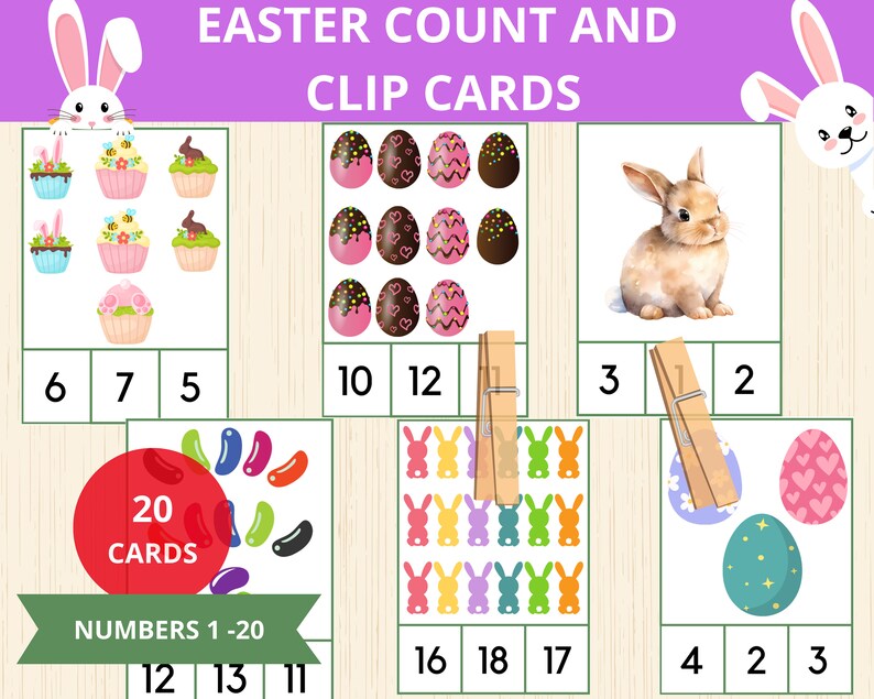 Easter Count and Clip Cards, Counting Flashcards, Spring Activity ...