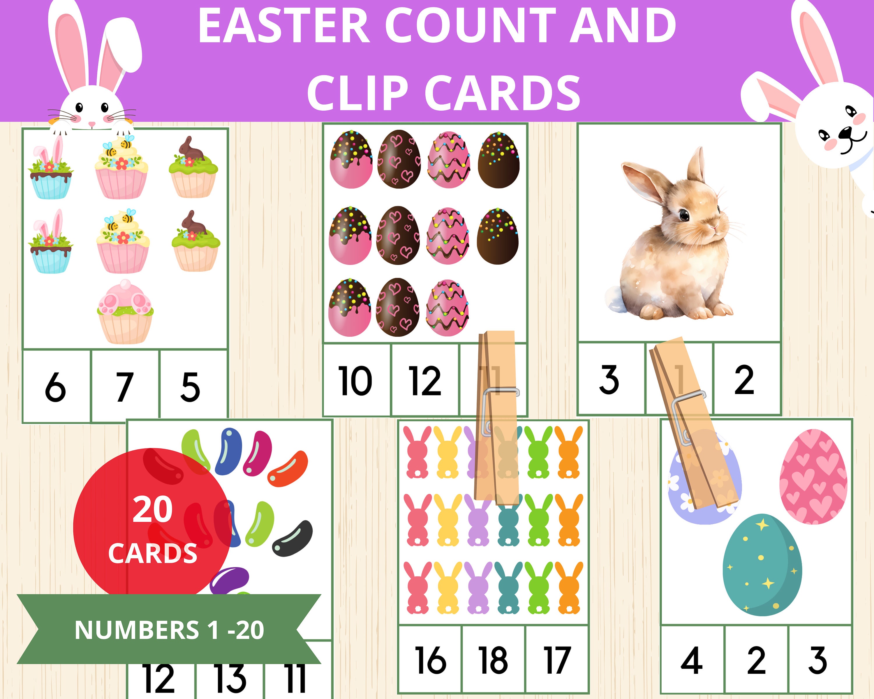 Easter Count and Clip Cards, Counting Flashcards, Spring Activity ...