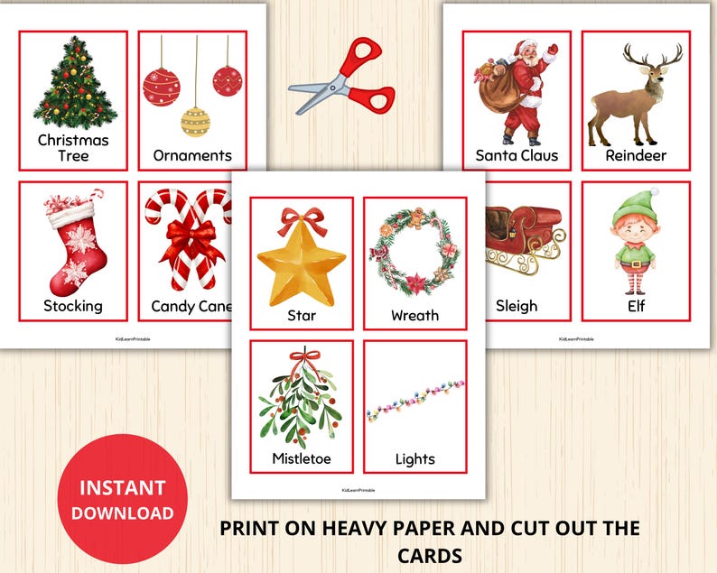 Christmas Flashcard,winter Flashcard,christmas Montessori Prek,holiday ...