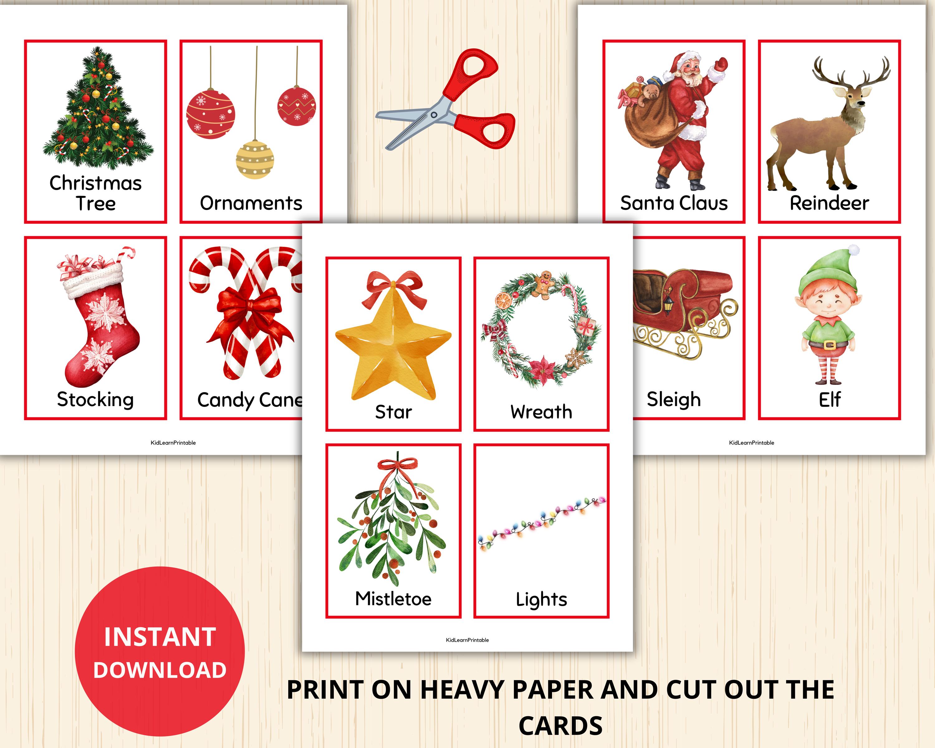 Christmas Flashcard,winter Flashcard,christmas Montessori Prek,holiday ...