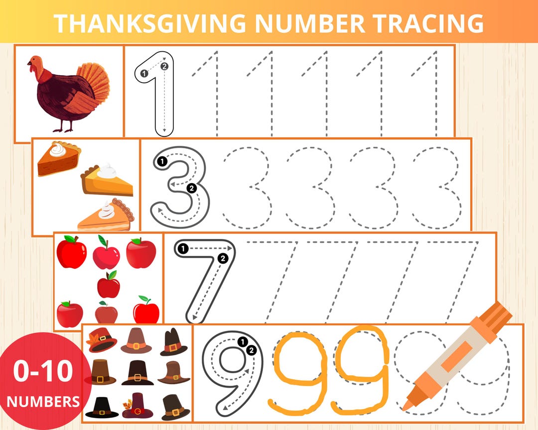 Thanksgiving Number Tracing,handwriting Practice,writing Skills,tracing ...
