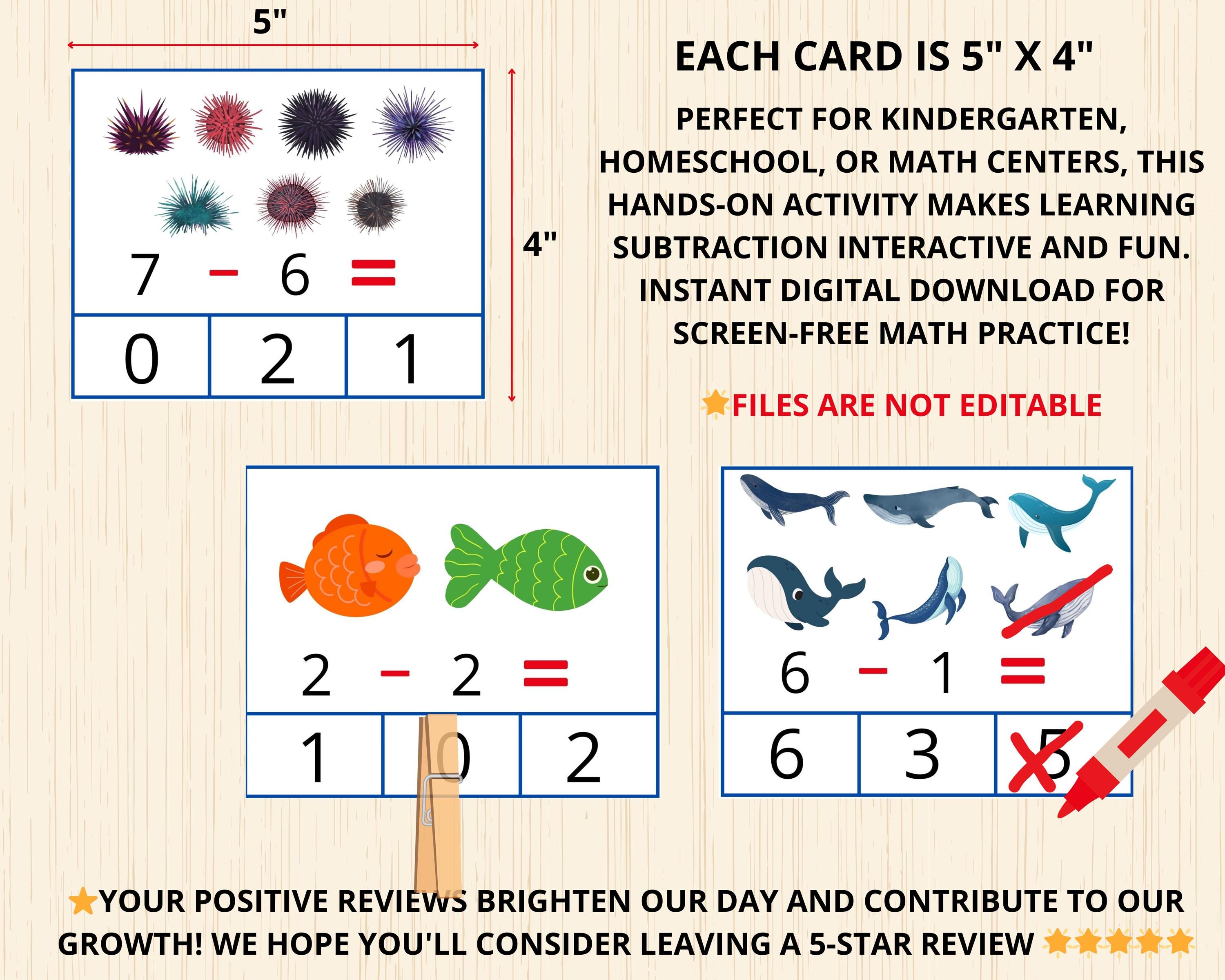 Ocean Animal Subtraction Clip Card,ocean Subtraction Cards,sea Animal ...