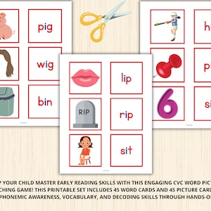 Cvc Word Cards,cvc Word and Picture Matching Activity,cvc Word Matching ...