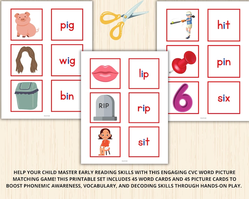 Cvc Word Cards,cvc Word and Picture Matching Activity,cvc Word Matching ...