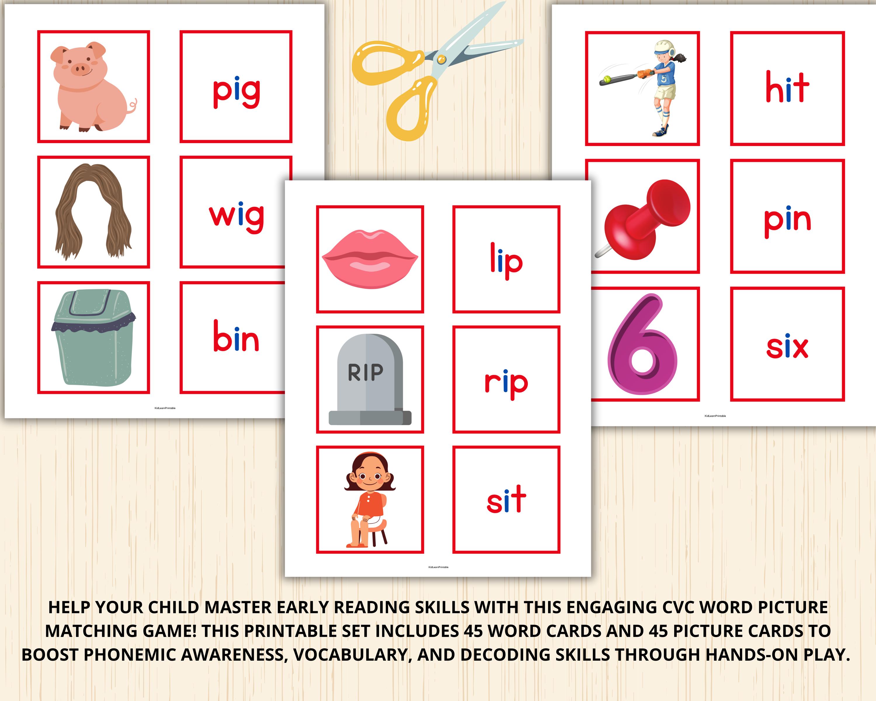 Cvc Word Cards,cvc Word and Picture Matching Activity,cvc Word Matching ...