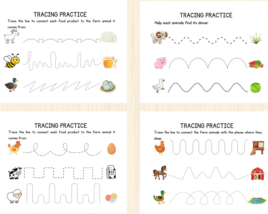Tracing Worksheets, Preschool Worksheets,tracing Practice, Farm Animals ...