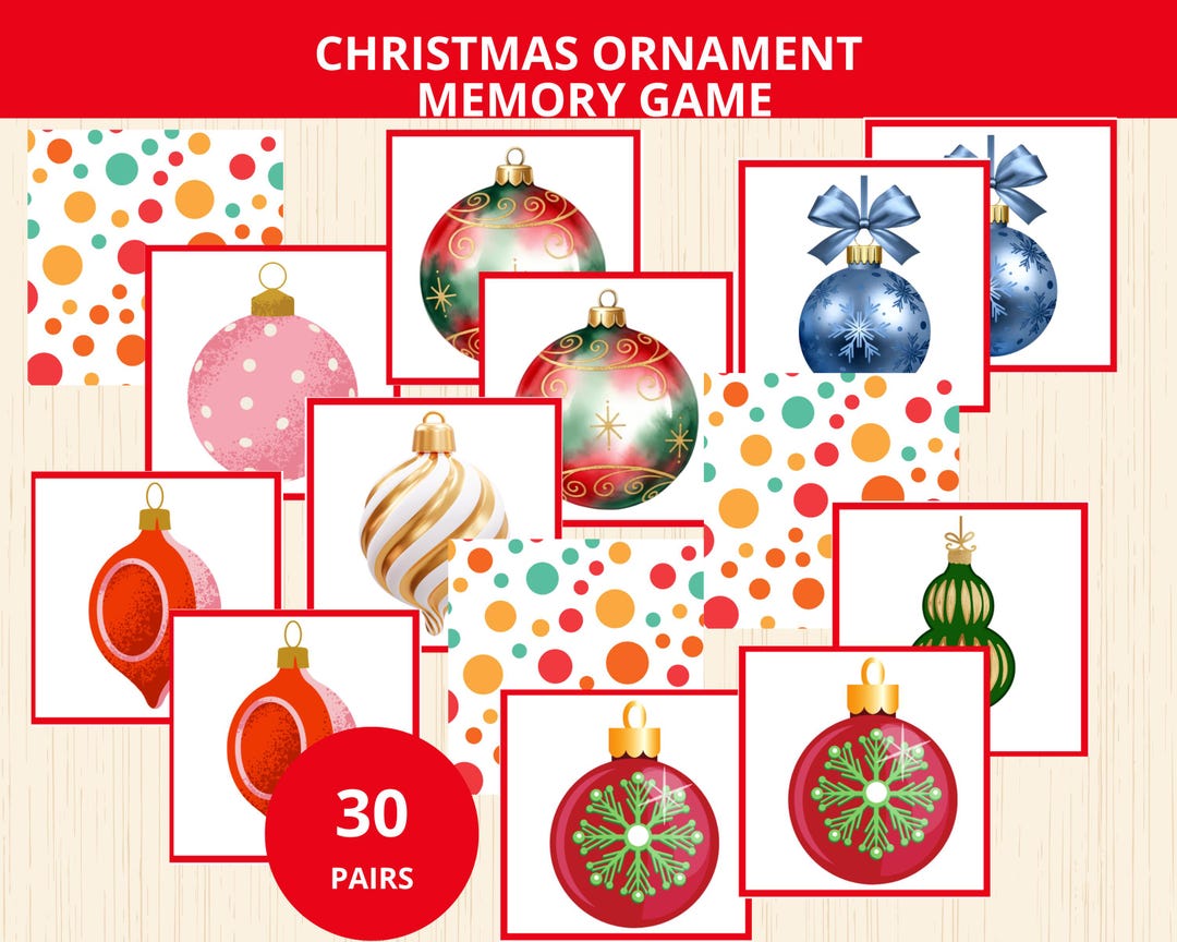 Christmas Ornament Memory Game,christmas Baubles Game,christmas ...