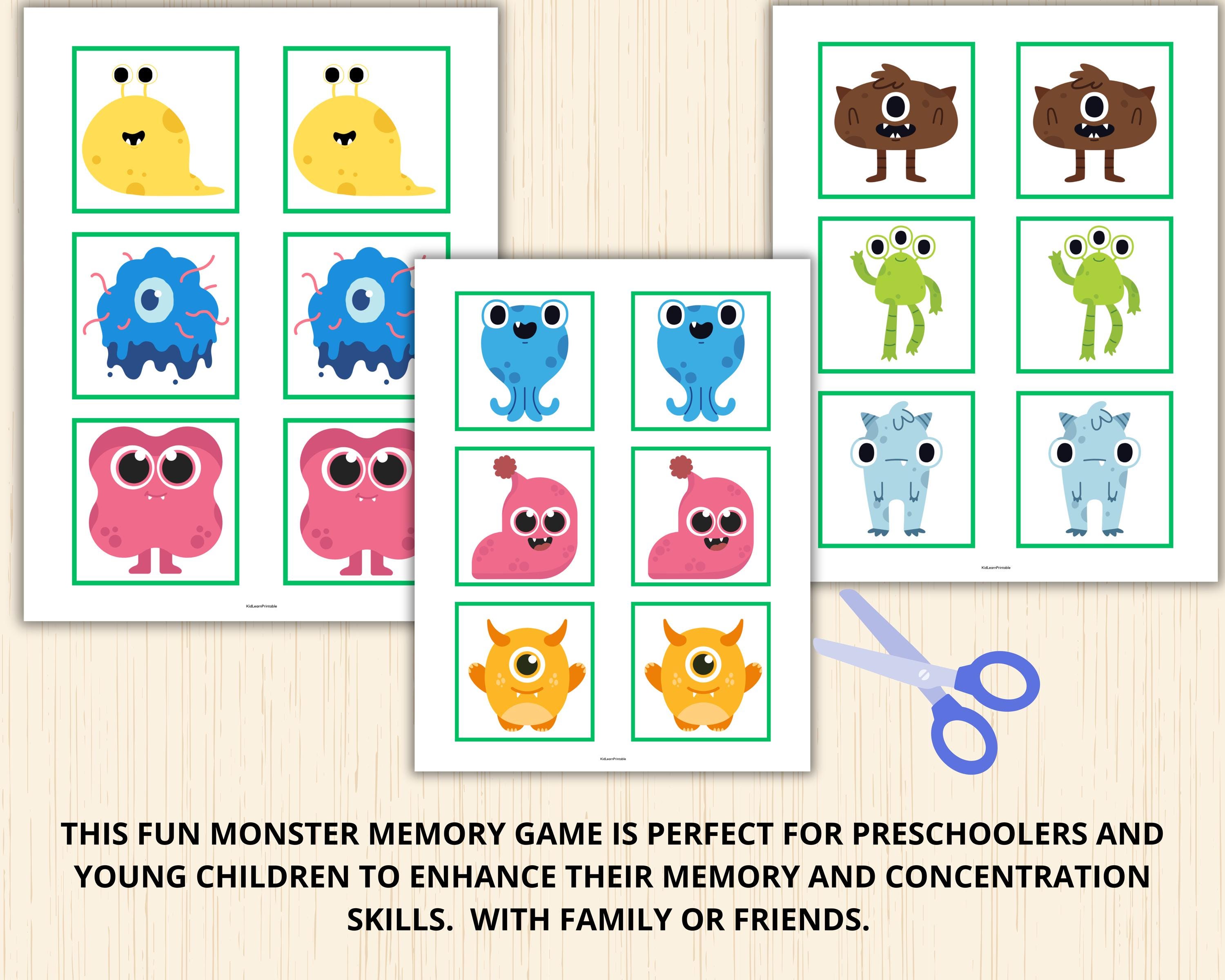 Monsters Memory Game for Kids,fun Monsters Matching Activity,memory ...