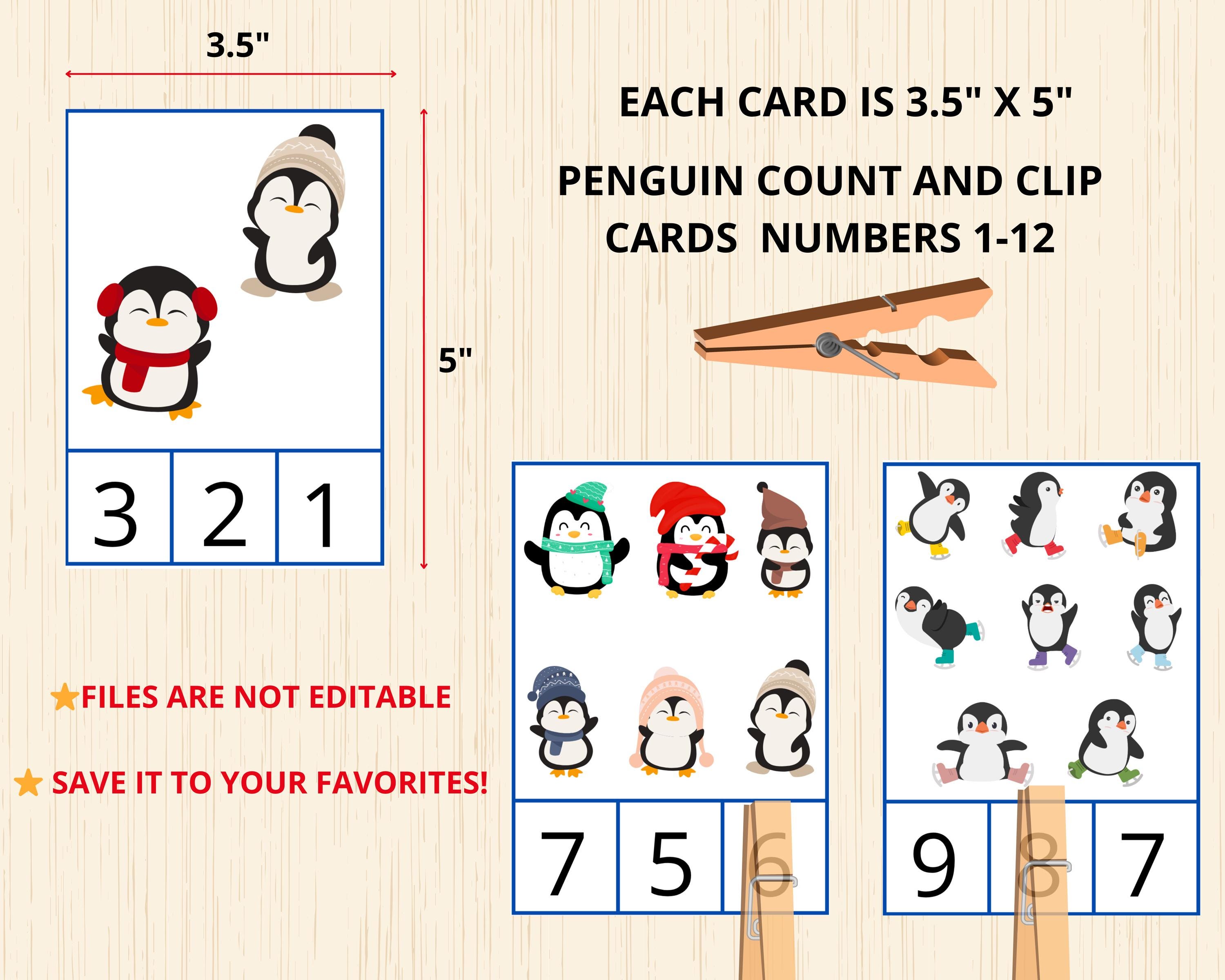 Penguin Count and Clip Cards,numbers 1-10,winter Counting Cards,winter ...