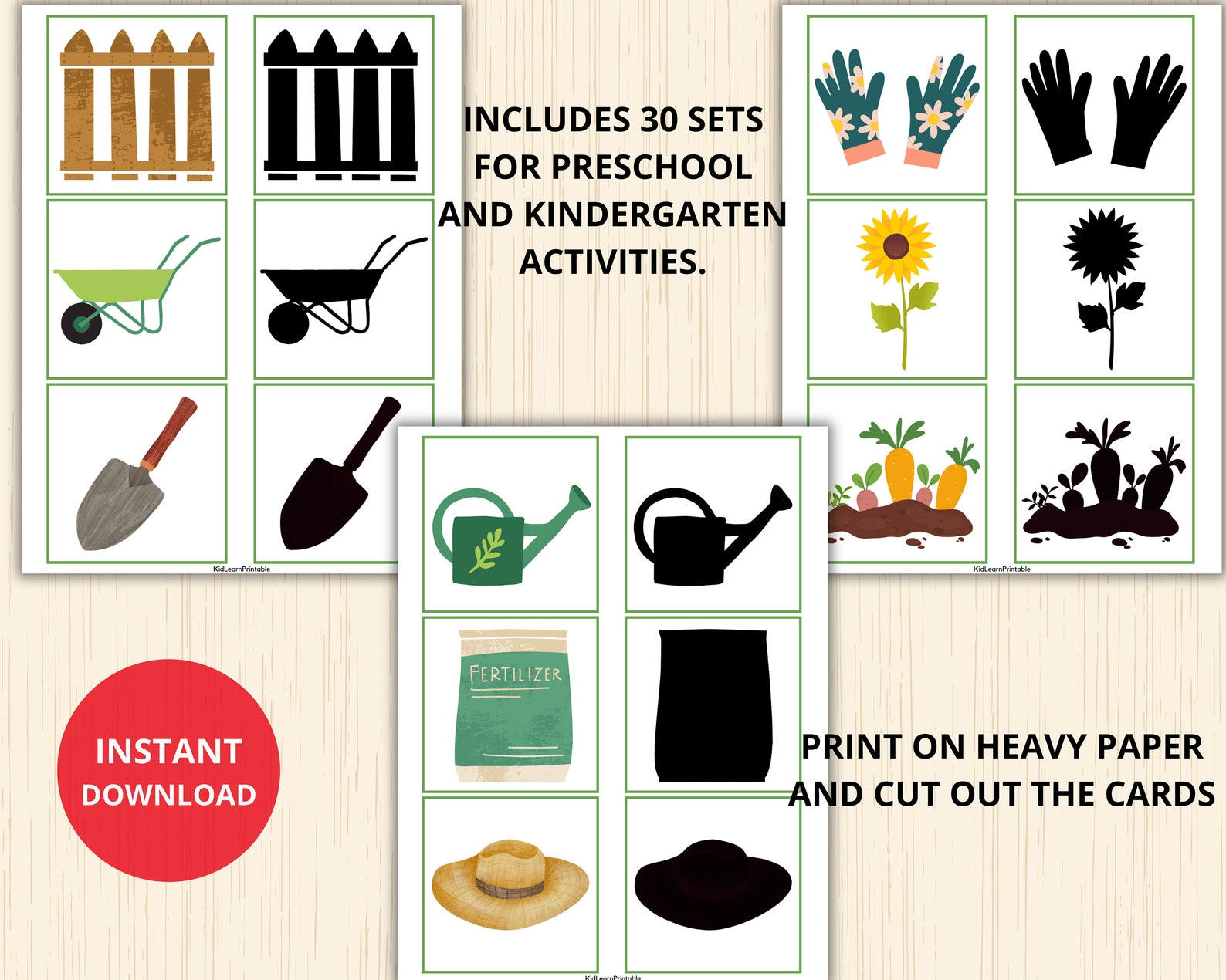 Garden Shadow Matching Cards,garden Flashcards, Spring Activity ...