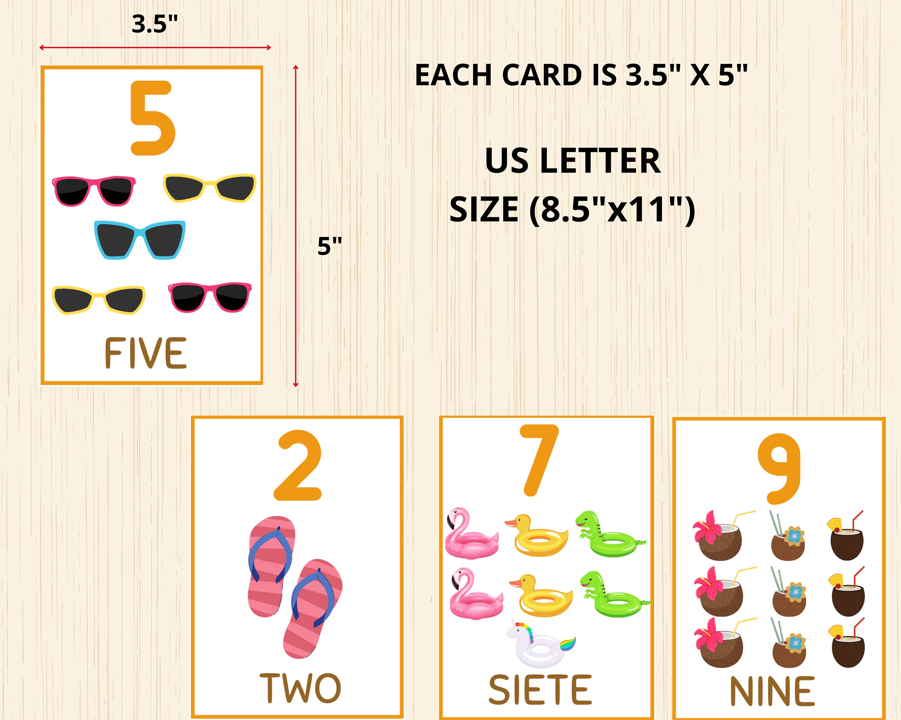 Summer Number Flashcards,numbers 1-20,numbers Bilingual Flashcards ...