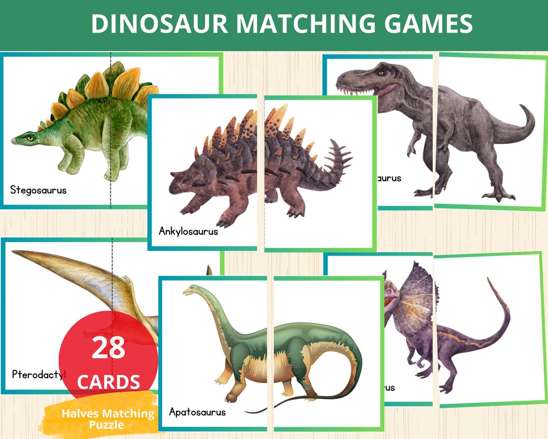 Dinosaur Flashcard,halves Matching,dinosaur Montessori,dinosaur ...