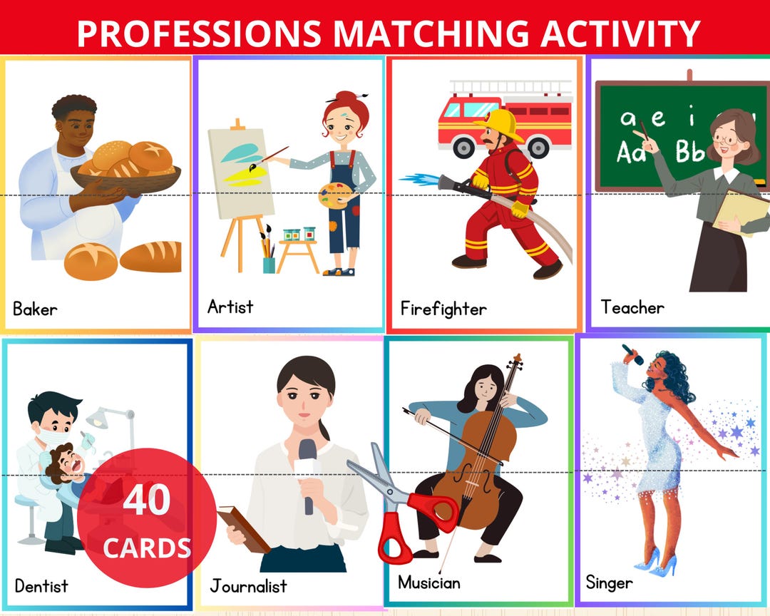 Professions Matching Activity,occupation Cards,jobs Puzzle,community ...