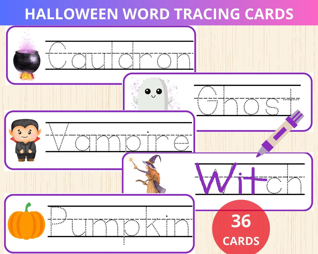 Halloween Tracing Strips,halloween Word Tracing Cards,halloween ...
