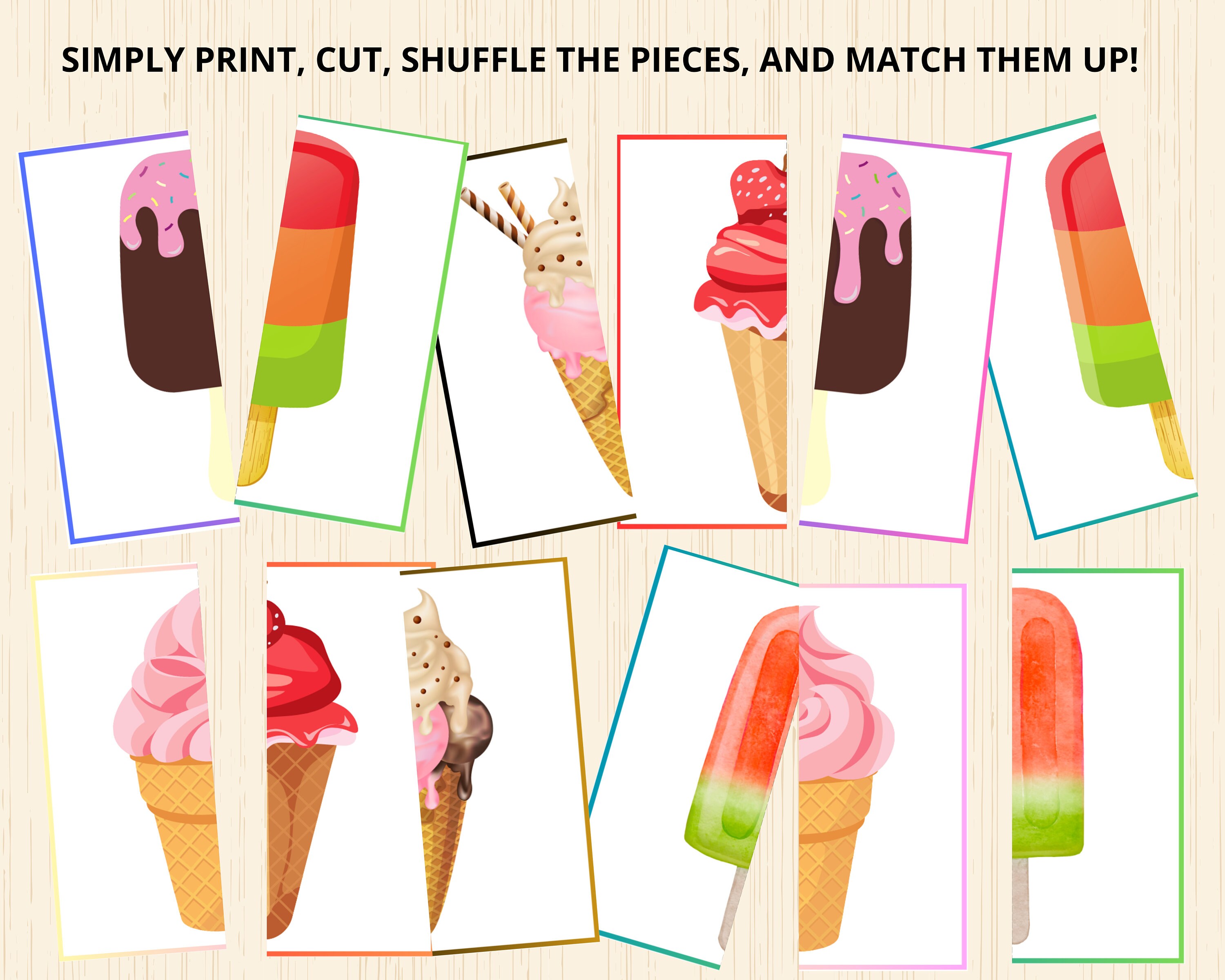 Ice Cream Matching Activity,summer Puzzles,symmetry Puzzles,popsicles ...