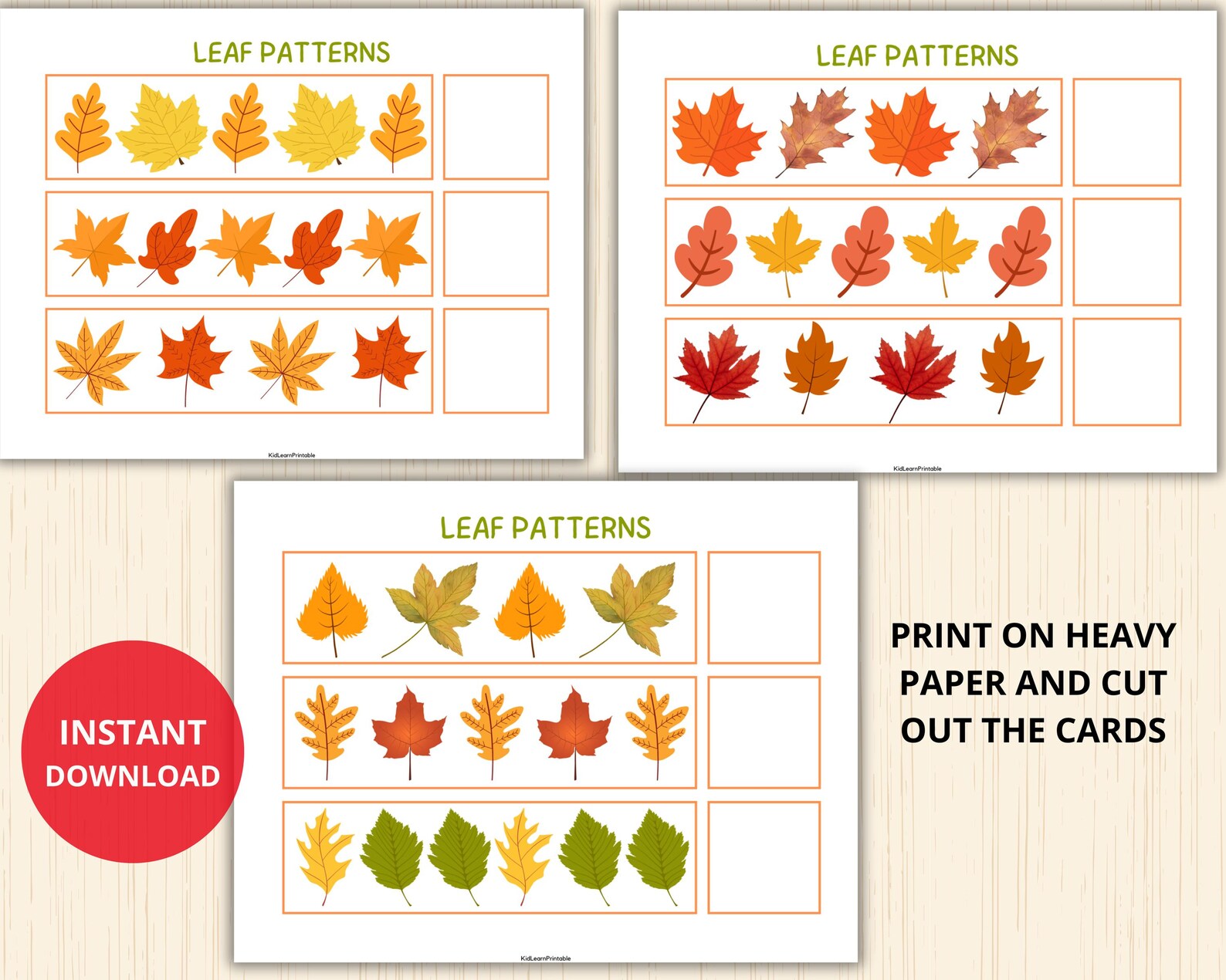Leaf Patterns,leaves Montessori,pattern Worksheets,homeschool Learning ...