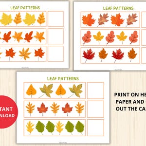 Leaf Patterns,leaves Montessori,pattern Worksheets,homeschool Learning ...