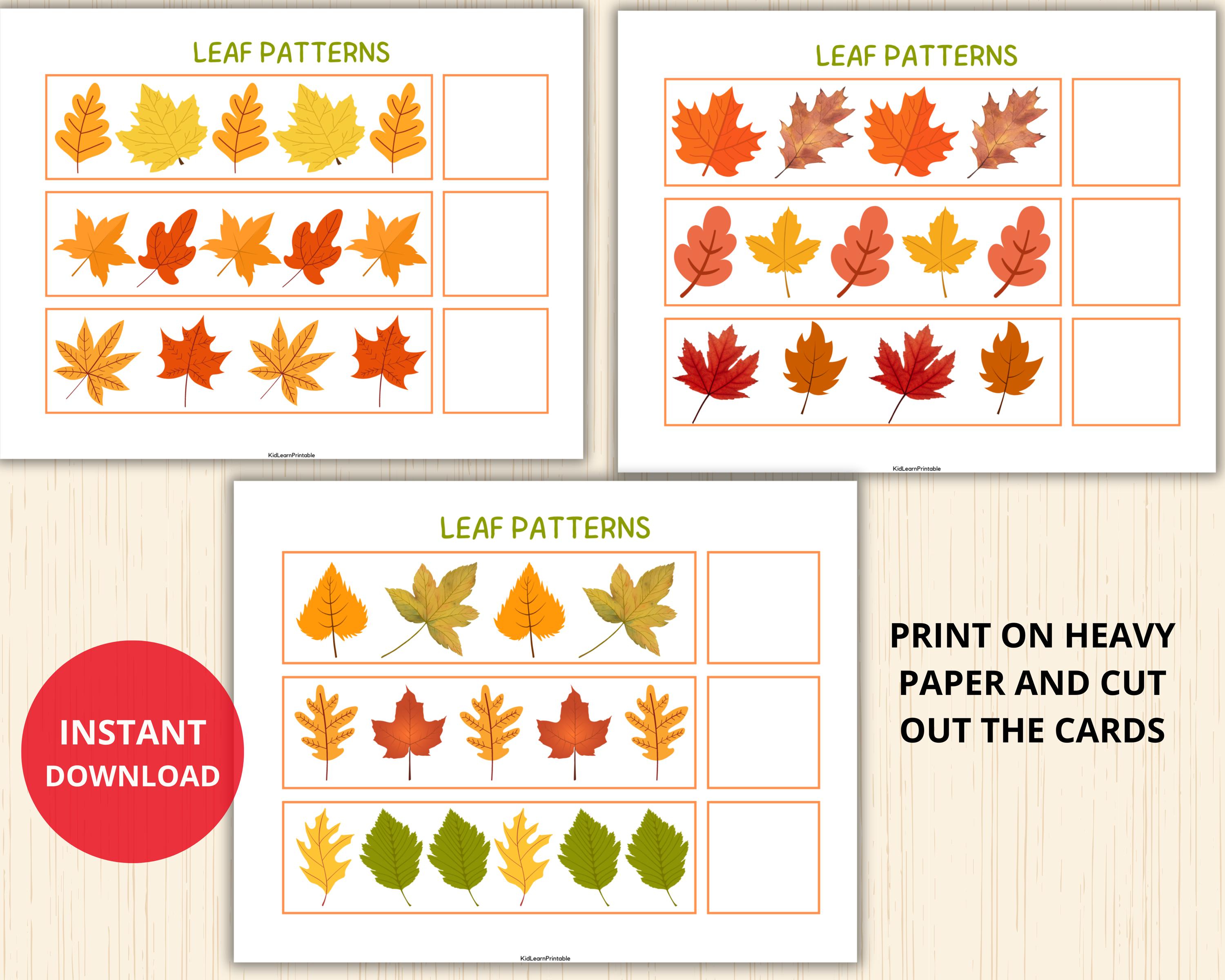 Leaf Patterns,leaves Montessori,pattern Worksheets,homeschool Learning ...
