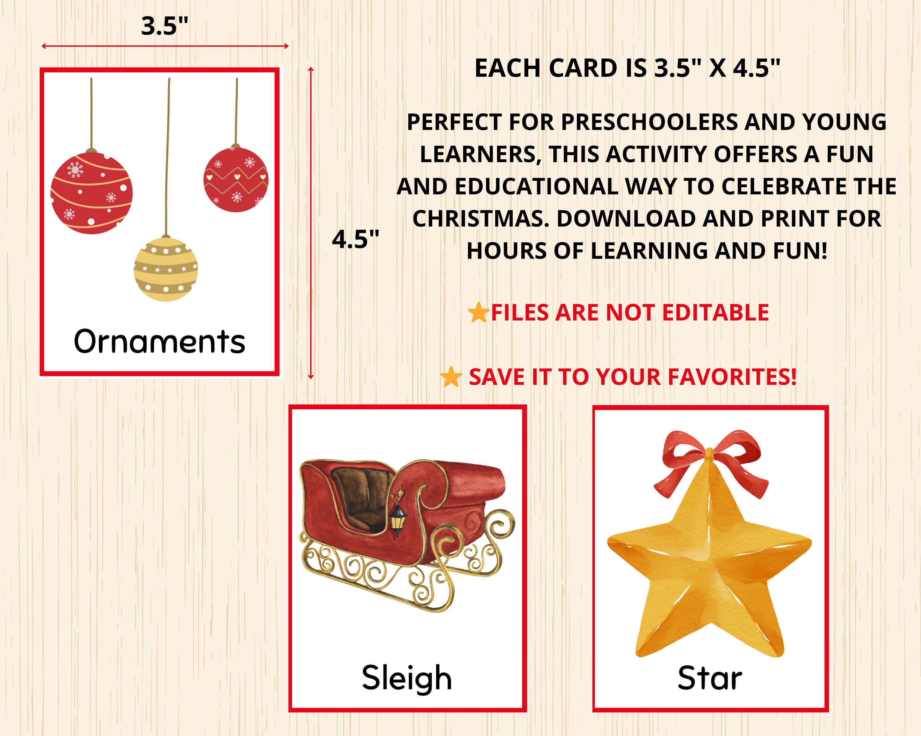 Christmas Flashcard,winter Flashcard,christmas Montessori Prek,holiday ...