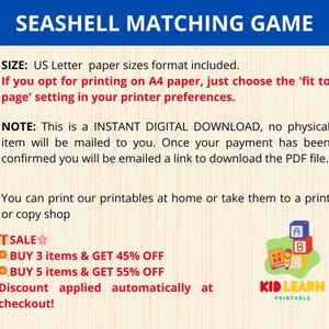 Seashell Matching Activity,seashell Matching Game,ocean Animal Puzzles ...