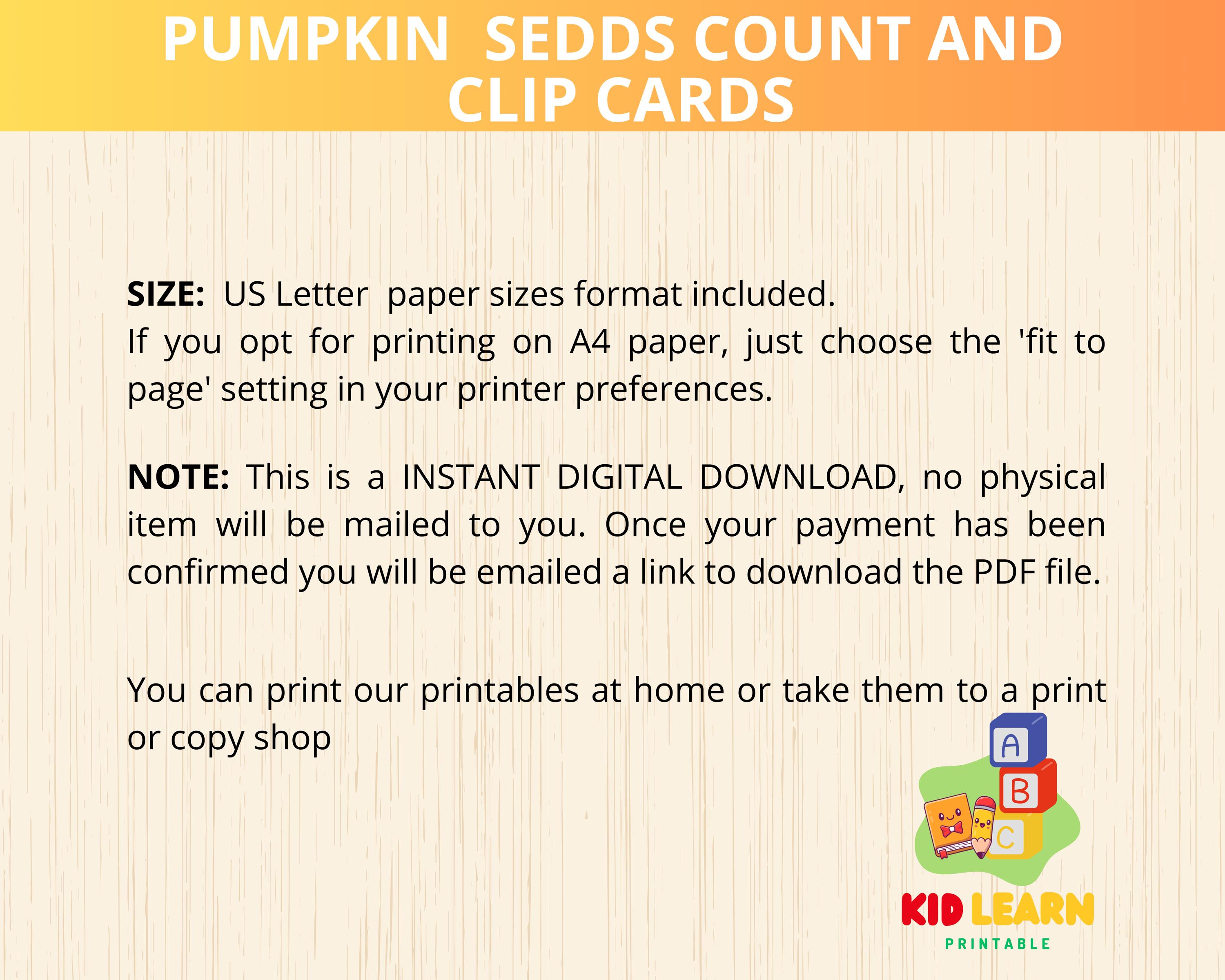 Pumpkin Seed Count and Clip Cards,pumpkin Counting Clip,kids Fall ...