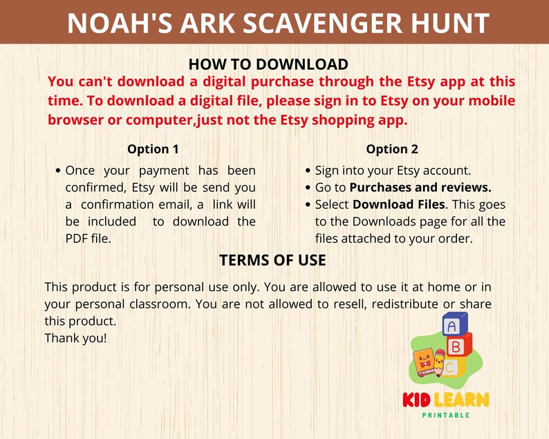 Noahs Ark Scavenger Hunt,bible Scavenger Hunt,christian Activity Kids ...