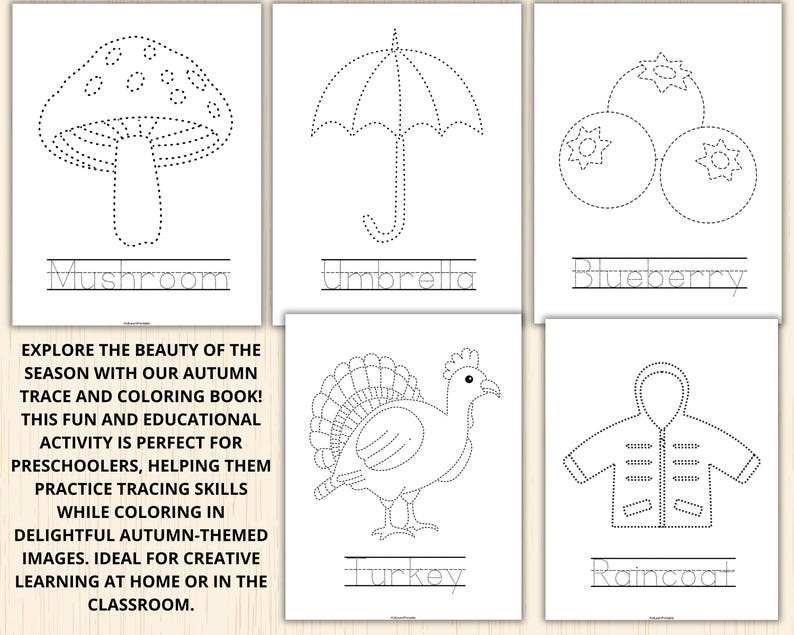 Autumn Tracing Worksheets,fall Trace Practice,fine Motor Skills,fall ...