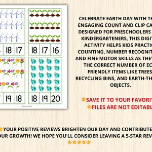 Earth Day Count and Clip Cards,numbers 1-20,counting Cards, Earth Day ...