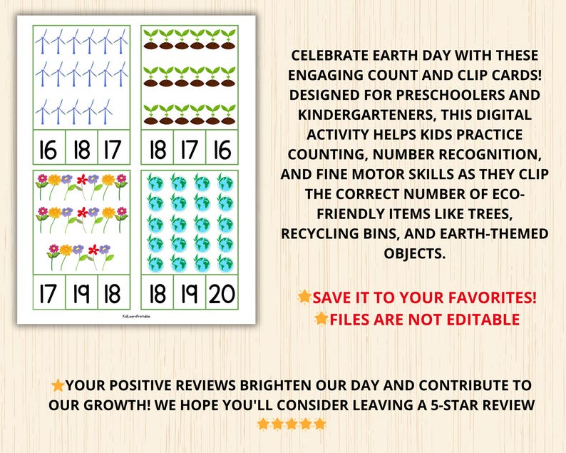 Earth Day Count and Clip Cards,numbers 1-20,counting Cards, Earth Day ...