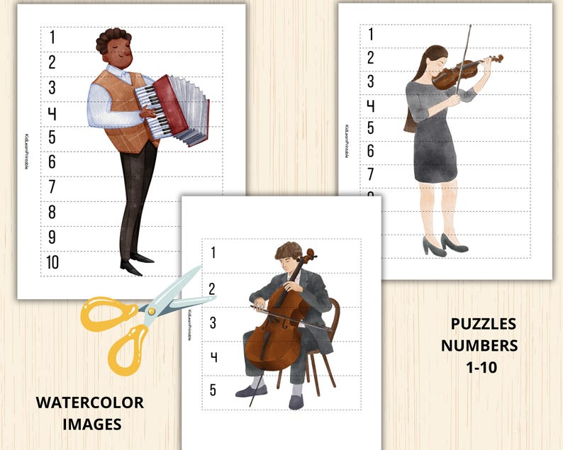 Musical Instrument Puzzles,music Instruments Number Puzzles,counting ...