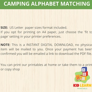 Camping Letter Match,preschool Letters,alphabet Matching Game,camping ...