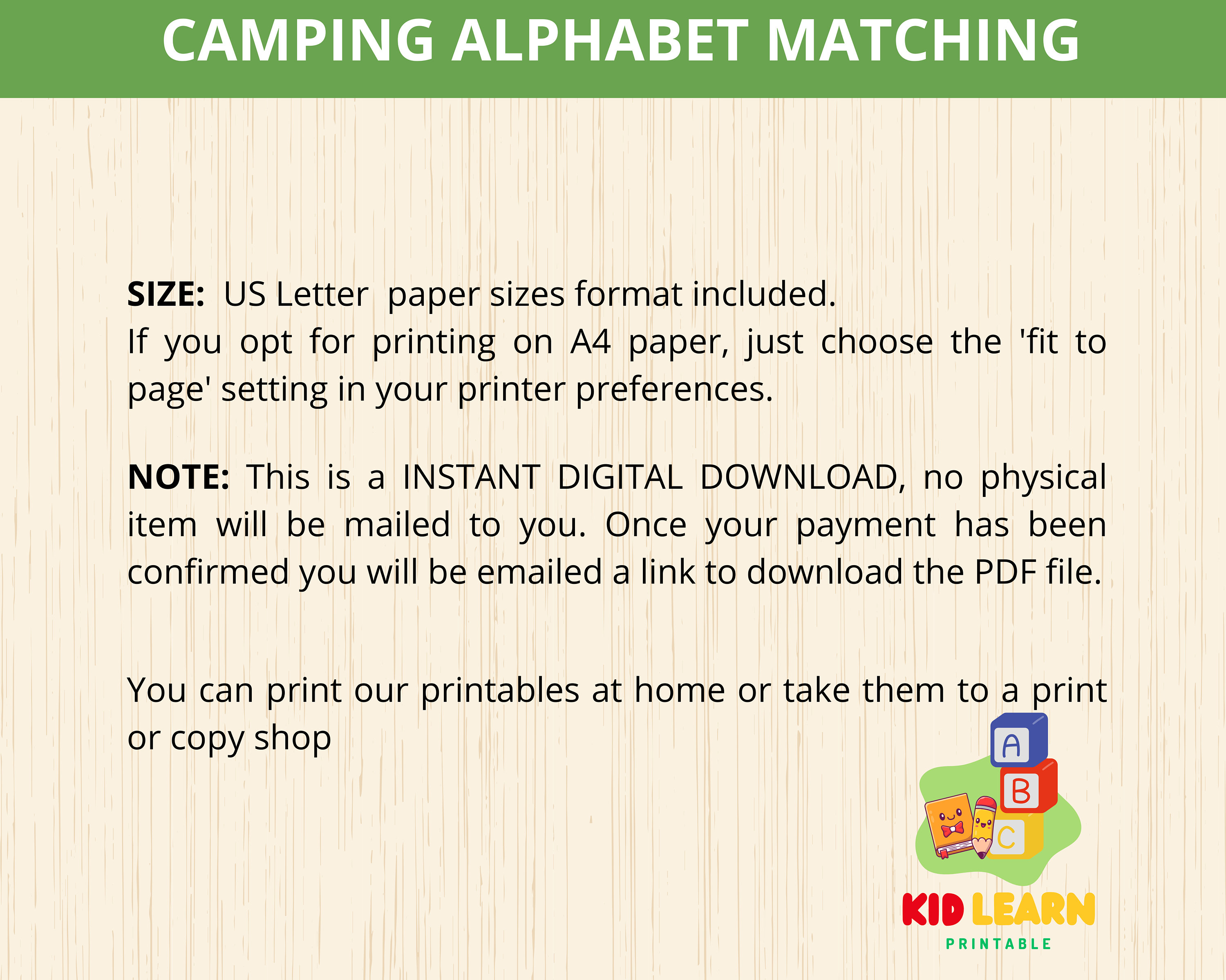 Camping Letter Match,preschool Letters,alphabet Matching Game,camping ...