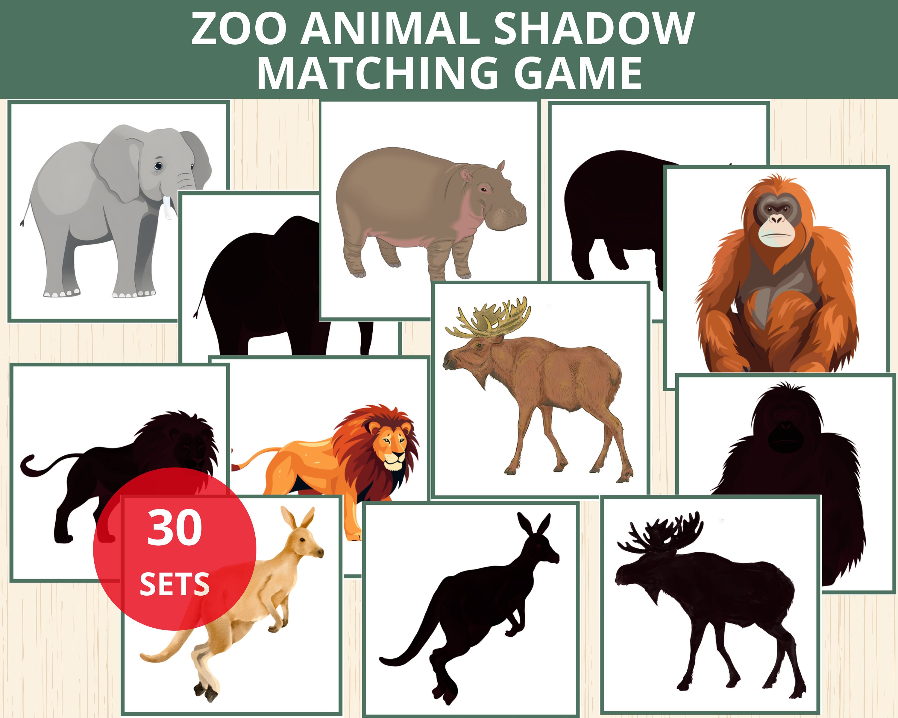 Zoo Animals Shadow Matching Game,wild Animals Matching,animal Matching ...