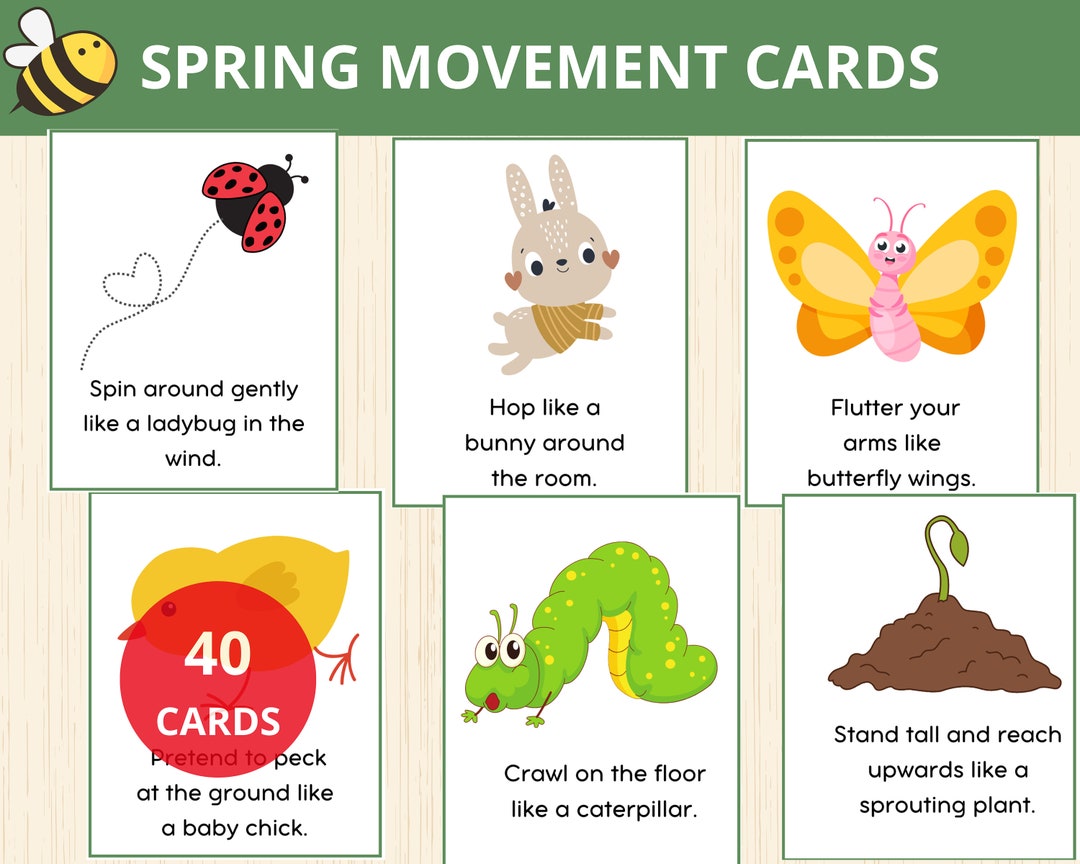 Spring Movement Cards, Kids Action Flashcards, Action Cards,montessori ...