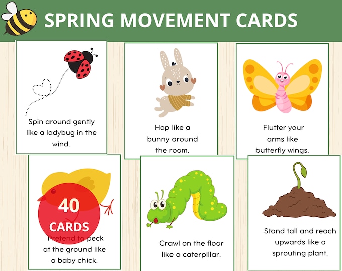 Spring Movement Cards, Kids Action Flashcards, Action Cards,montessori ...